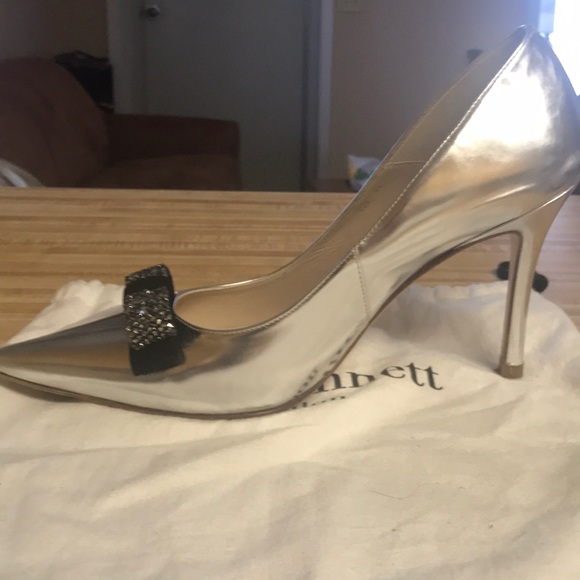 LK Bennett | Shoes | Lk Bennett Silver Metallic Heels With Bows | Poshmark